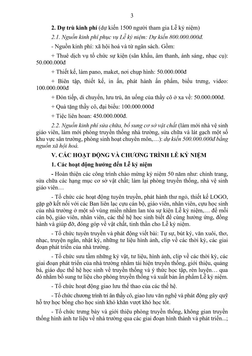 KẾ HOẠCH TỔ CHỨC LỄ KỶ NIỆM 50 NĂM XÂY DỰNG VÀ PHÁT TRIỂN TRƯỜNG THPT KON TUM (1975 – 2025)